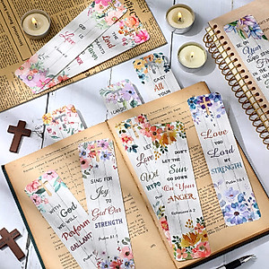120 Pieces Bible Verses Bookmarks with Hollow Cross for Women Scripture Bookmarks Christian Book Markers for Women Men Church Gifts Supplies (Wood Flower)