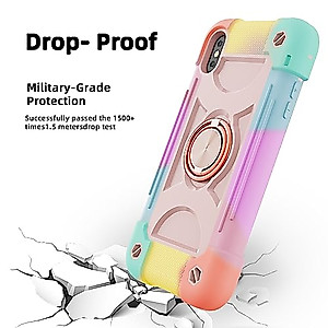 MARKILL Compatible with iPhone X/iPhone Xs Case 5.8 Inch with Magnetic Car Mount Ring Stand, Heavy-Duty Military Grade Shockproof Phone Cover for iPhone X/XS. (Rainbow Pink)