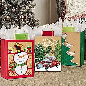 24 Large Kraft Christmas Gift Paper Bags Bulk with handles and 60 Count Christmas Gift Tags-12 Designs big size sacks set for Wrapping Xmas Holiday Presents