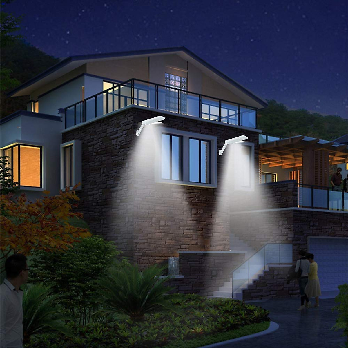 Xunata Solar LED Gutter Lights with 60 LEDs 1700LM, Remote Control Dimmable Adjustable Angle Wireless Motion Sensor Big Battery 3 Lighting Modes for Home Yard Garage Garden Park Farm (White)