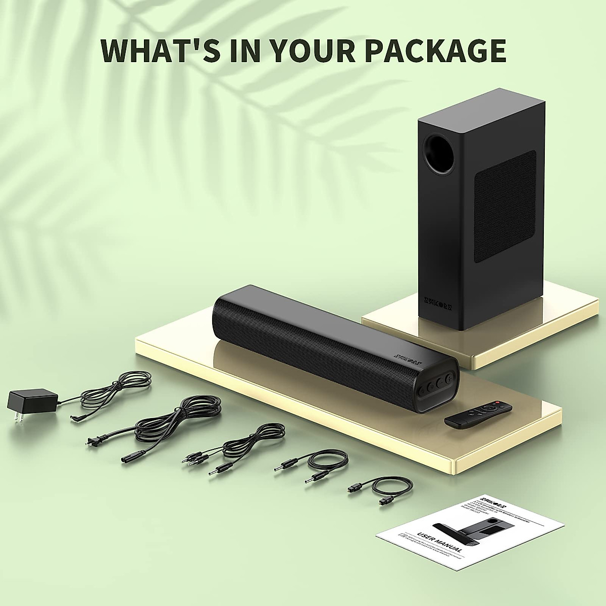 120W Sound Bar for TV, Tiny Soundbars with Wireless Subwoofer, 2.1 CH Home Theater Speakers System with Bluetooth 5.0 Optical RCA AUX , Wall Mountable