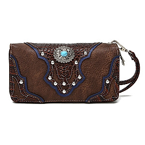 Cowgirl Trendy Western Style Concealed Carry Country Fringe Purse Handbag Shoulder Bag Wallet Set Brown