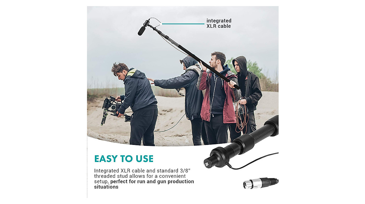 Movo CMP-25 Microphone Boom Pole with Integrated Microphone Cable for ...