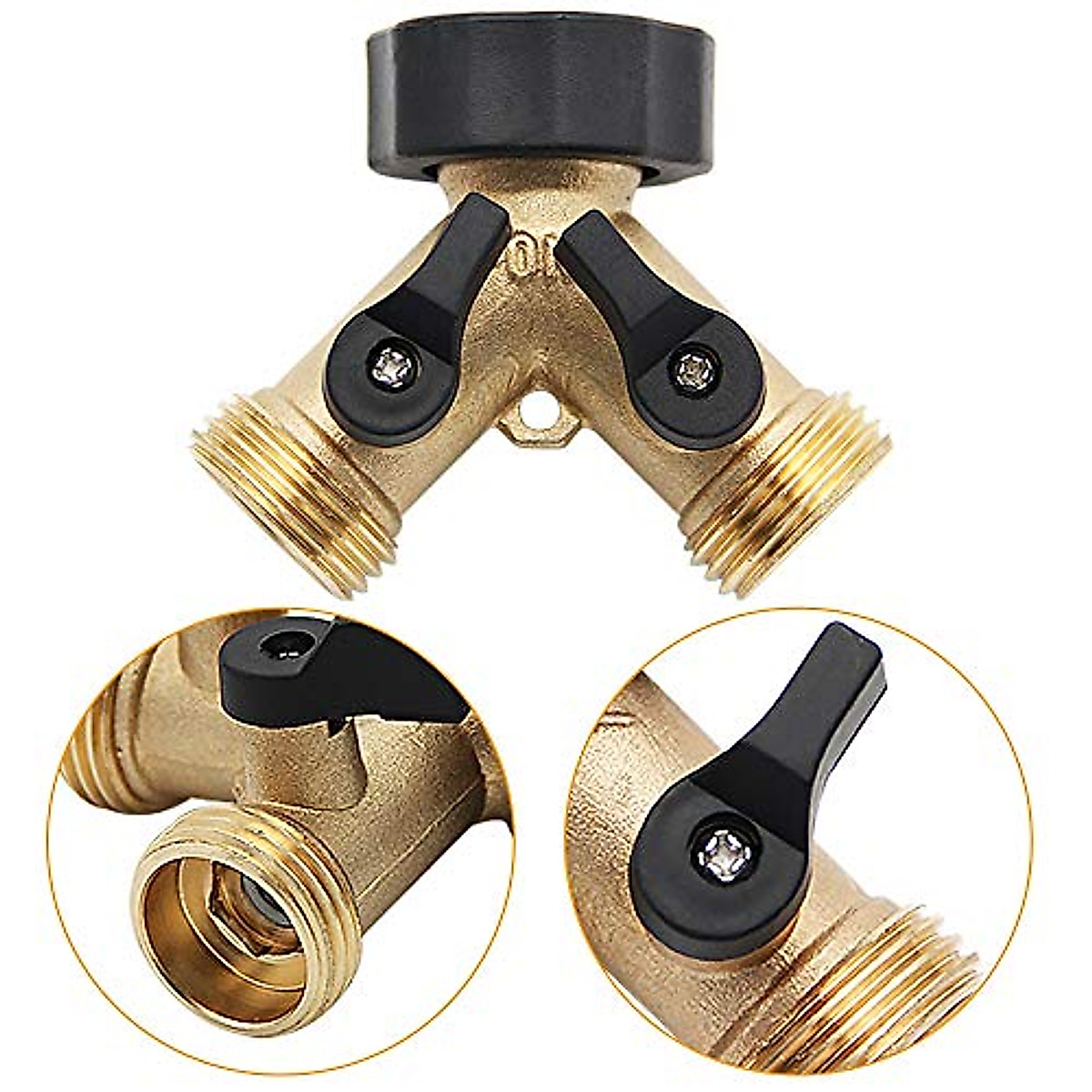 Lifynste 2 Way Brass Hose Splitter, 3/4" Brass Hose Connectors, Y Connector Garden Hose Adapter Connector, 2 Pack