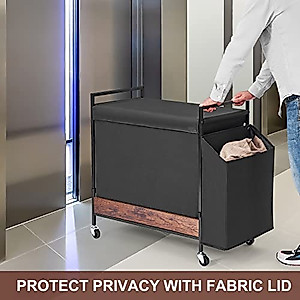 Laundry Hamper with Wheels; 174L Extra Large Rolling Laundry Cart with Removable Liner Bag; Heavy Duty Laundry Basket with Side Pocket; Commercial Laundry Sorter with Metal Frame & Fabric Lid (Black)