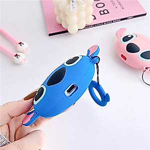 Ultra Thick Soft Silicone Case Cover for Apple AirPods 1 2 1st 2nd Generation with Strap Blue Stitch Anime 3D Cartoon Adorable Lovely Classic Cute Funny Women Teens Girls