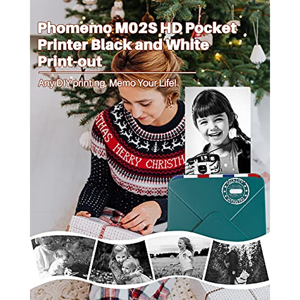 Phomemo M02S 304dpi Pocket Printer- Upgraded HD Bluetooth Thermal Photo Printer, Black and White Print-Out Phone Printer for Photo Printing, Plan Journal, Organization, Art Creation, Gift, DarkGreen