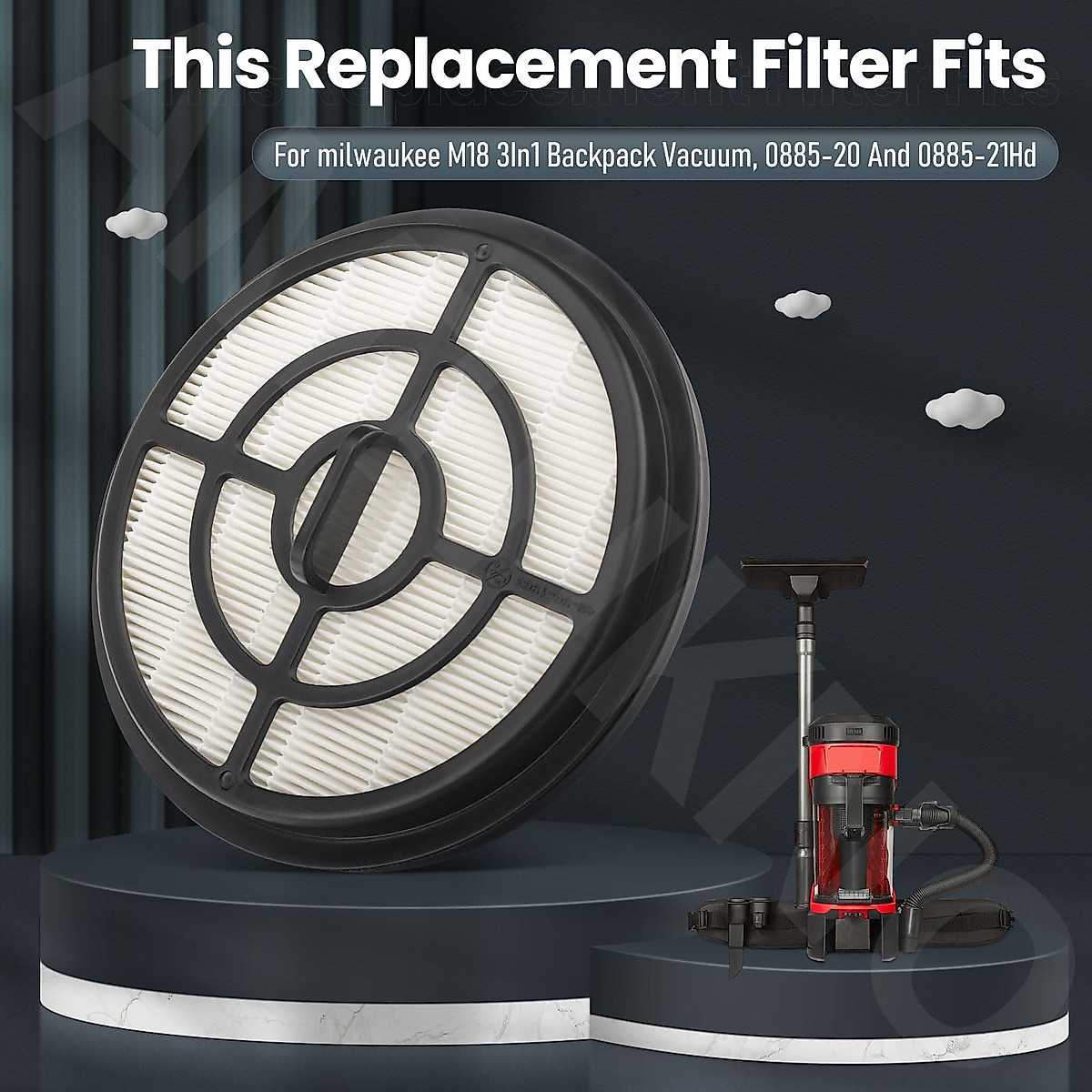 49-90-1963 Replacement Filter for M18 Milwaukee 3 In 1 Backpack Vac, 49-90-1963 Filters Fits 0885-20 & 0885-21HD - Filter for Fine Dust Collection (4)