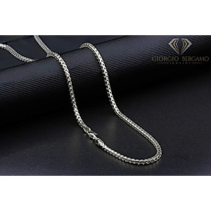 Giorgio Bergamo 925 Italian Sterling Silver 2.5mm Solid Franco Chain, Rhodium Plated Square Box Link Necklace, (20)