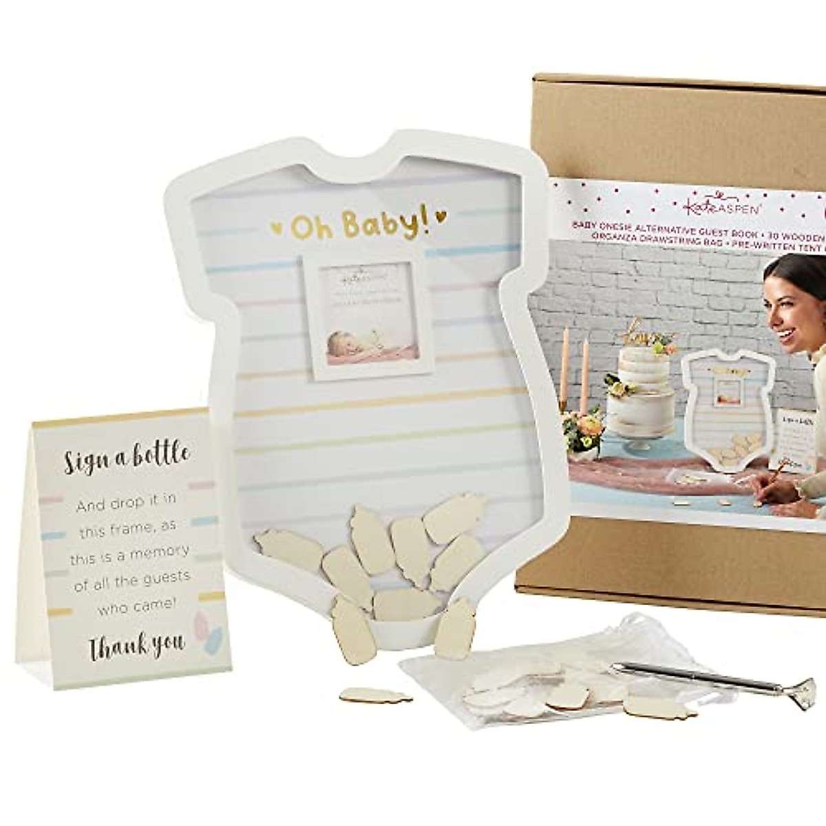 Kate Aspen Onesie Shaped Baby Shower Guest Book Shadow Box & Nursery Decoration Alternative Guestbook, One Size