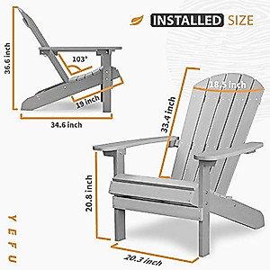 Adirondack Chairs Set of 2 Plastic Weather Resistant, Outdoor Chairs 5 Steps Easy Installation, Like Real Wood, Widely Used in Outdoor, Patio, Fire Pit, Deck, Outside, Garden, Campfire Chairs (Grey)