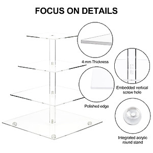 Cupcake Stand with Base, 4-Tier Square Acrylic Cupcake Display Stand Dessert Tower Pastry Stand Premium Cupcake Holder for Wedding Birthday Theme Party - Transparent
