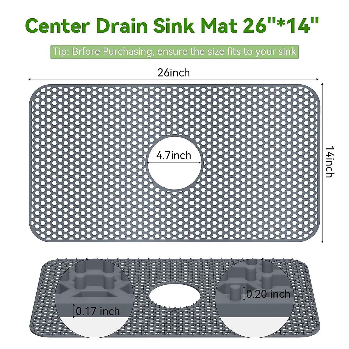 Silicone Sink Mat Toovem Kitchen Sink Mats 26''x14'' Sink Protectors for Kitchen Sink with Heat Resistant Flexible Stable for Bottom of Farmhouse Stainless Steel Porcelain Sink Pad