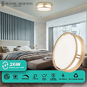 Flynix 12.5 Inch LED Flush Mount Ceiling Light Fixture, 26W, Super Bright 1700 Lumens, 3 Color 3000K/4000K/5000K, Dimmable Ceiling Lamp for Bedroom Hallway Bathroom Kitchen (Gold)