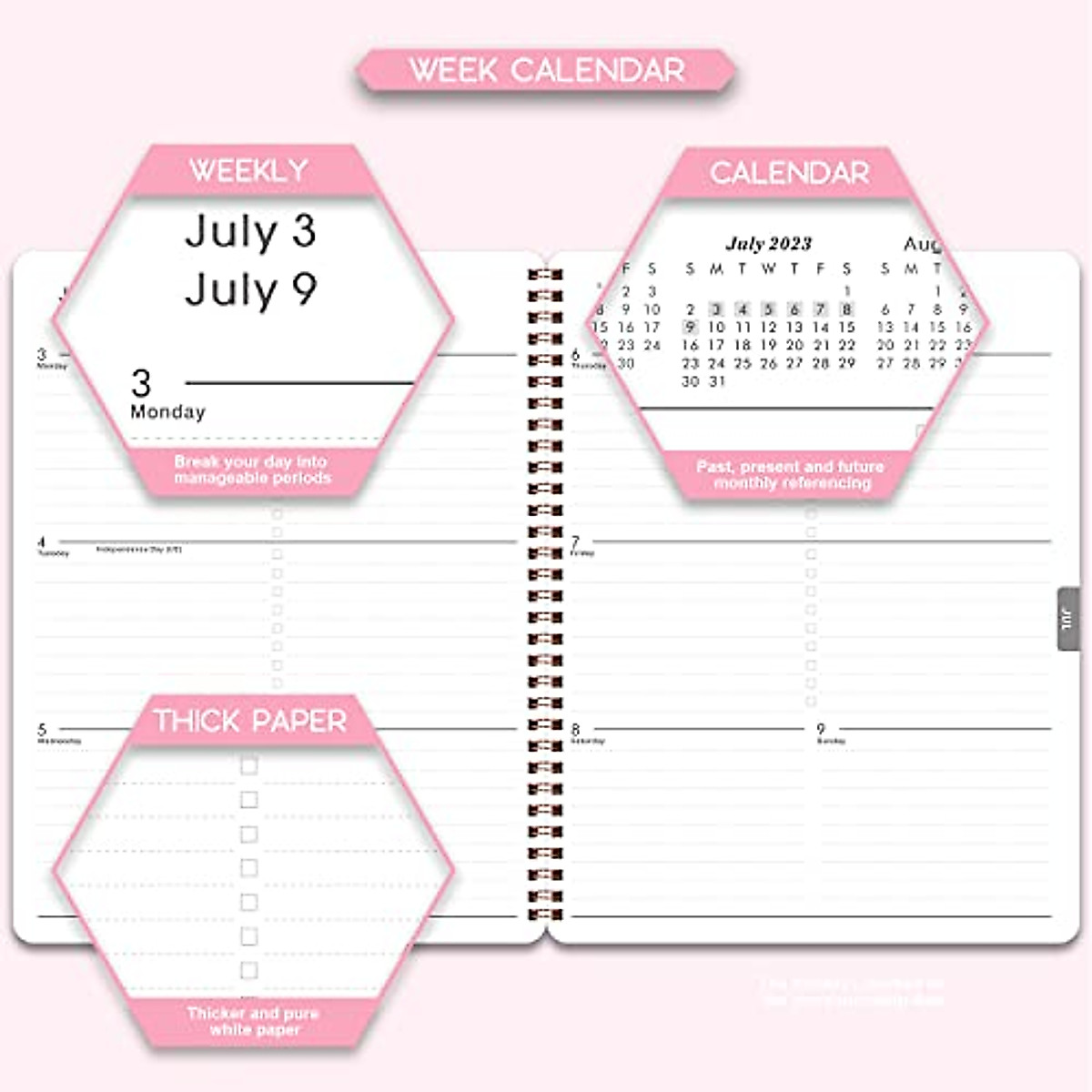 Planner 2023-2024 - July 2023 - June 2024, 2023-2024 Planner, Academic Planner 2023-2024, 8" x 10", 2023-2024 Weekly and Monthly Planner with Marked Tabs, Hardcover with Thick Paper + Contacts + Calendar + Holidays, Twin-Wire Binding - Pink Marble