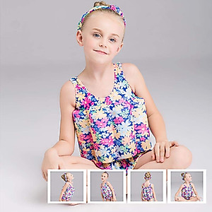 Kids Baby Girls Float Suit Floral Floatation Swimsuit with Adjustable Buoyancy Bathing Swimwear Toddler One Piece Swimming Suit Summer Sleeveless Ruffle Tutu Swim Dress Colorful Floral 18-24 Months