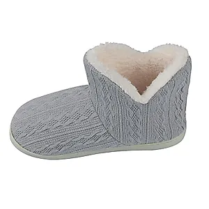 OhMill Flat Heel Slipper Boots Women Slippers Comfort Knit Boots Winter Warm Outdoor Indoor Full Wrap High-Top Shoes (7-8, Grey)