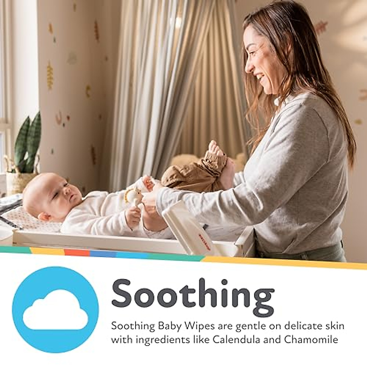 Nuby Soothing Baby Wipes Naturally Inspired with Chamomile Aloe and Citroganix (Fragrance Free/Extra Thick), Unscented, 64 Count