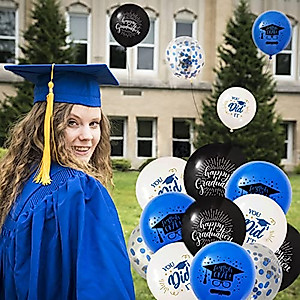 Graduation Balloons Blue 2023 40pcs 12 Inch Royal Blue White Black Confetti Latex Helium Congrats Grad Balloons for Grad Party Decorations Supplies