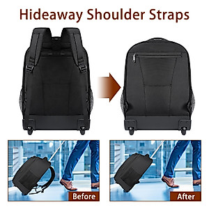 Rolling Backpack,Water Resistant Wheeled Travel Backpack,Laptop Backpack for Women Men,Carry on Luggage Backpack Fit 15.6 inch Notebook,Trolley Suitcase Business Bag College Student Computer Bag,Black