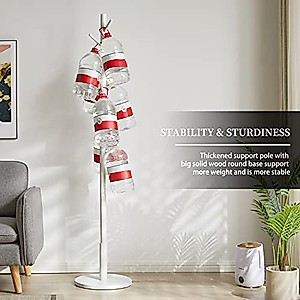 Aibiju Standing Coat Rack Stand with 8 Hooks and 3 Height Options, Wood Kids Coat Tree with Sturdy Round Base, Small Hall Tree Coat Rack White YD-1009