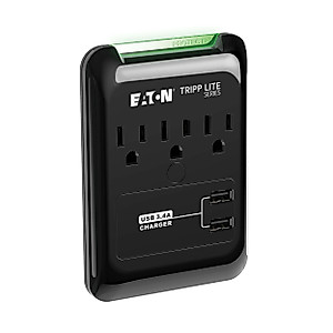 Tripp Lite 3 Outlet Portable Surge Protector Power Strip, Direct Plug in, 2 USB, & $5,000 Insurance (SK30USB) Black