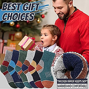 Kids Merino Wool Hiking Socks Boys Toddlers Girls Winter Thermal Thick Warm Boot Cushion Ski Snow Gift Socks Stocking Stuffers 6 Pairs (Color matching, 8-12 Y)