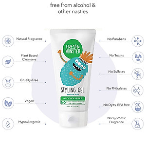 Fresh Monster Kids Hair Styling Gel, Medium Hold Alcohol-Free, Natural Hair Gel for Kids & Toddlers (6oz.)