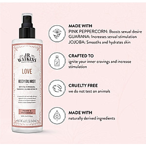 J.R. Watkins Love Body Oil Mist, Hydrates Skin and Boosts Stimulation, Natural Peony & Patchouli, 4.8 oz