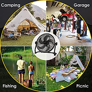 Rechargeable Cordless Floor Fan,16-Inch,Cordless Outdoor Fan, Industrial Fan,Air Circulating Fan ith 360-Degree Tilt,High Velocity Electric Industrial and Home Floor Fan for Camp, Commercial,Office …