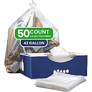 Plasticplace 42 Gallon Contractor Trash Bags │ 4.0 Mil │Clear Heavy Duty Garbage Bags │ 33" x 48" (50 Case)