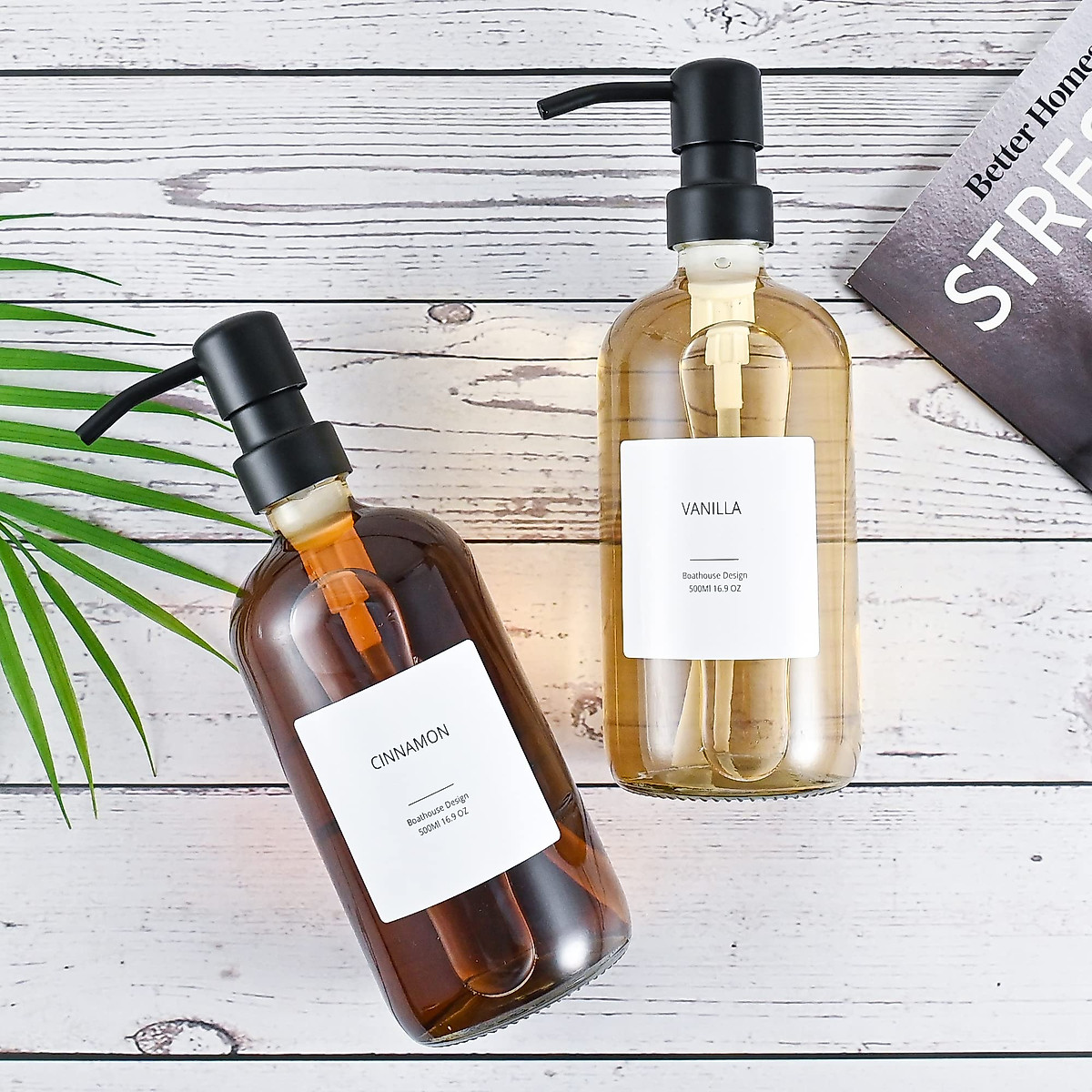 Coffee Syrup Dispenser for Coffee Station | Glass Syrup Dispenser for Coffee Bar | Includes 2 Glass Syrup Bottle, Pumps and Labels, 16.9 oz 500 ml.