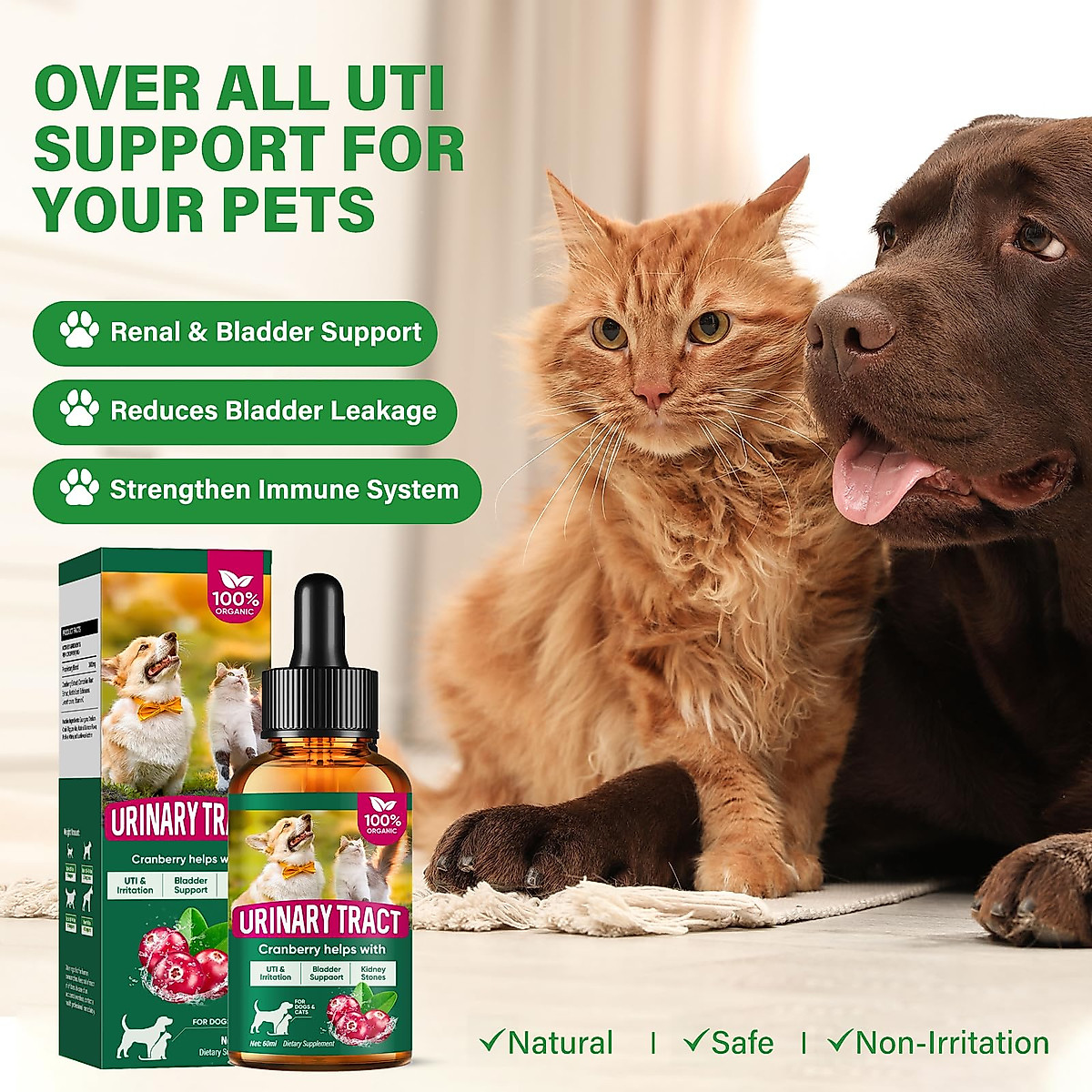 Cat & Dog UTI Treatment - Urinary Tract Support for Pets，Cranberry Kidney and Bladder Supplements, Pet Renal Health Care, Prevention and Treatment