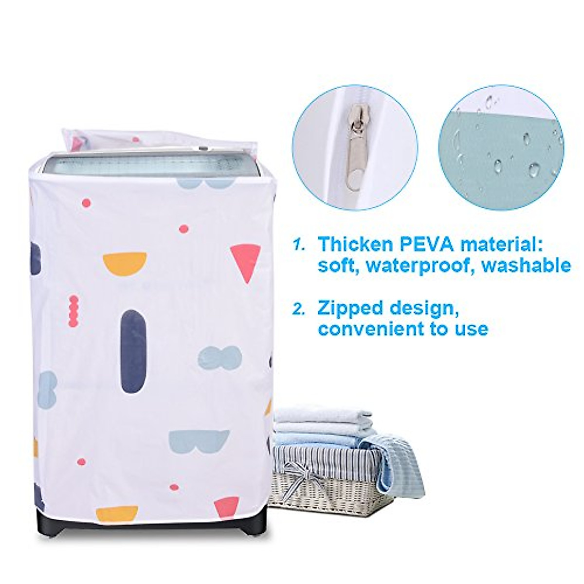 Waterproof Washing Machine Zipped Cover, Dust Protection for Top/Front Load Washer Dryer Washing Appliance Dustproof Protector