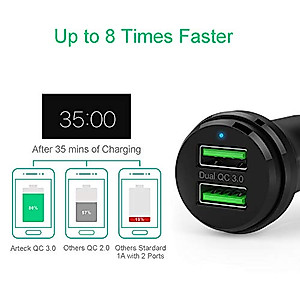 Car Charger, Arteck 40W 2 Quick Charge 3.0 USB Port Adapter with Dual QC 3.0, Compatible iPhone 14, 14 Pro, iPhone 13, 13 Pro, 13 Pro Max, 13 Mini, 12, 12 Pro, 11, iPad, Samsung Galaxy Note and More