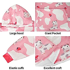 Blanket Hoodie Women Pink Cow Pattern Blanket Hoodie,Cute Strawberry Pattern Oversized Blanket Sweatshirt with Pockets for Adults,Thanksgiving Christmas Valentine Gifts for Women