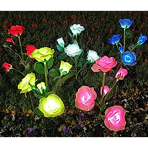 Red 2 Pack, Solar Garden Lights Decorative, 10 Rose Lights Flowers LED for Garden Yard Patio Pathway Lighting, Decorative Flower lamp, Rainproof(Red)