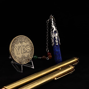Mystic Energy Gift Box with Dowsing Brass Rod Set Include 2 Pcs Retractable Divination Rods, Pendulum and Challenge Coin, for Detect Gold, Water, Treasure,Buried Items,Ghost Hunting etc.(Total 4pcs)