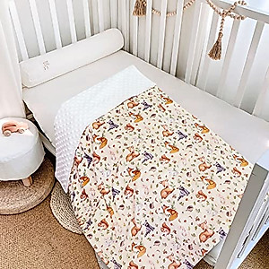 Minky Baby Blanket for Boys Girls Double Layer Soft Plush Toddler Blanket with Dotted Backing, Fox Newborn Blanket for Nursery Stroller Crib Receiving Blanket Infant Unisex, Woodland 30 X 40 in
