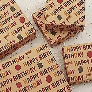 Geluode Birthday Wrapping Paper,4 Sheets Happy Birthday Gift Wrap, Brown Kraft Gift Wrapping Paper 20x28 Inches For Boys Girls Kids Birthday Baby Shower Wedding
