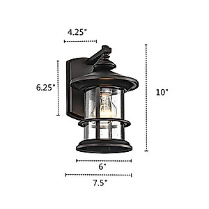 MICSIU Oil Rubbed Bronze Outdoor Light Fixture Wall Mount, Exterior Wall Mounted Light Fixture with Clear Seedy Glass, 10" Exterior Lights for House, Front Porch, Patio, Backyard