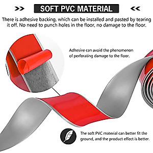 19.7Ft PVC Door Bar Floor Edge Trim, Gray Self Adhesive Transition Profile Floor Cover Strips Laminate Threshold Flat Divider Strip(19.7Ft x 1.57 Inch Floor Strip)