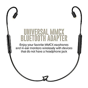 MEE audio BTX2 Bluetooth Wireless MMCX Adapter Cable with aptX & aptX Low Latency, Microphone & Remote, Bluetooth 5.0, IPX5 Sweat Resistance, Black (BTX2-BK)