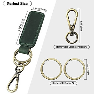 Jack&Chris Genuine Leather Car Keychain, Universal Key Fob Keychain, Leather Key Chain Holder for Men and Women, 2 Keyrings and Carabiner Clip, JC306-Green