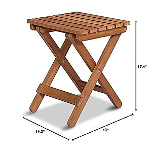 MoNiBloom Wood Folding Step Stool, Portable Foldable Household Stool Seat for Bathroom, Living Room, Garden, Brown