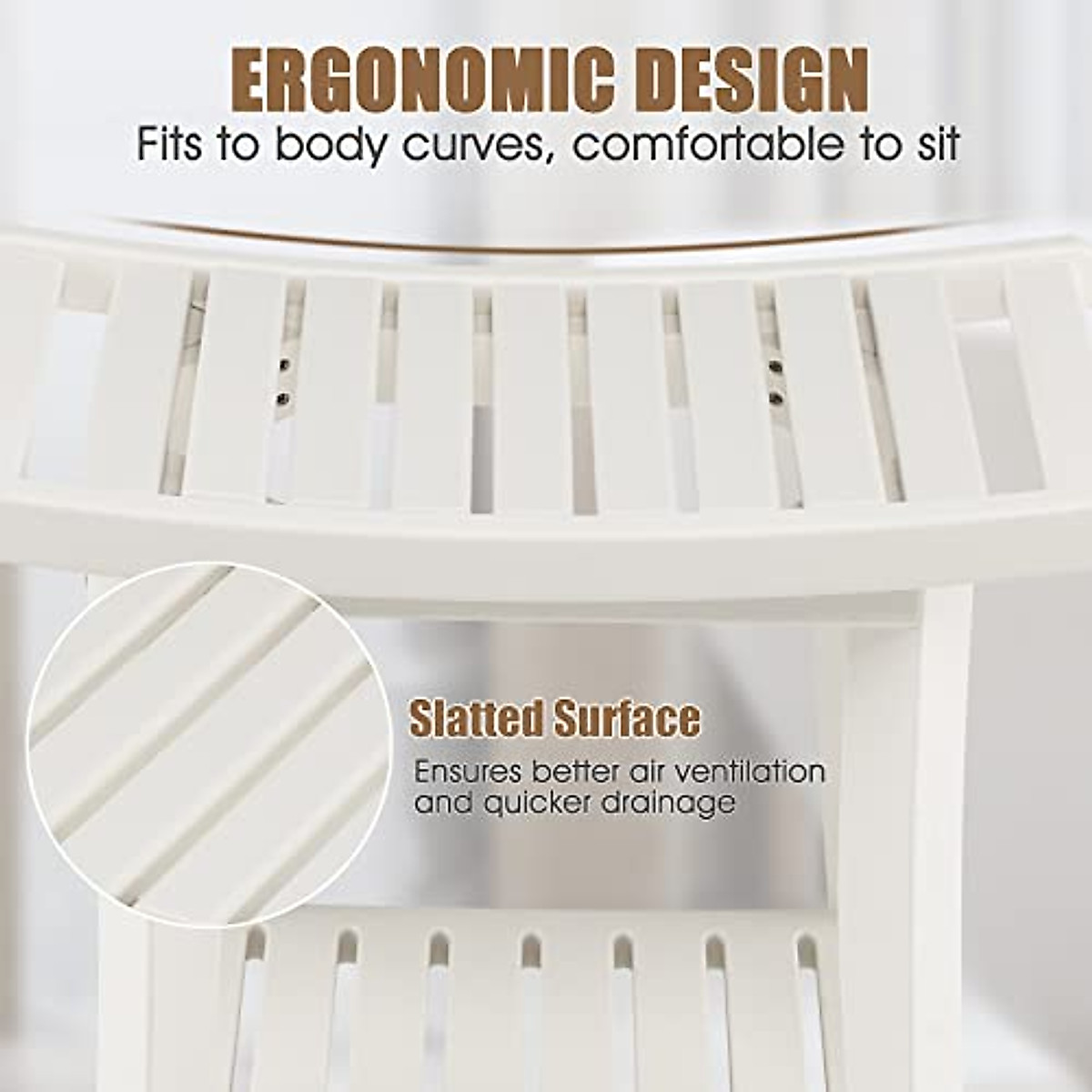 COSTWAY Shower Bench for Inside Shower, Waterproof Shower Seat Stool with Storage Shelf for Shaving Legs and SPA, Bath Shower Chair for Seniors Adults Disabled (Creamy White)