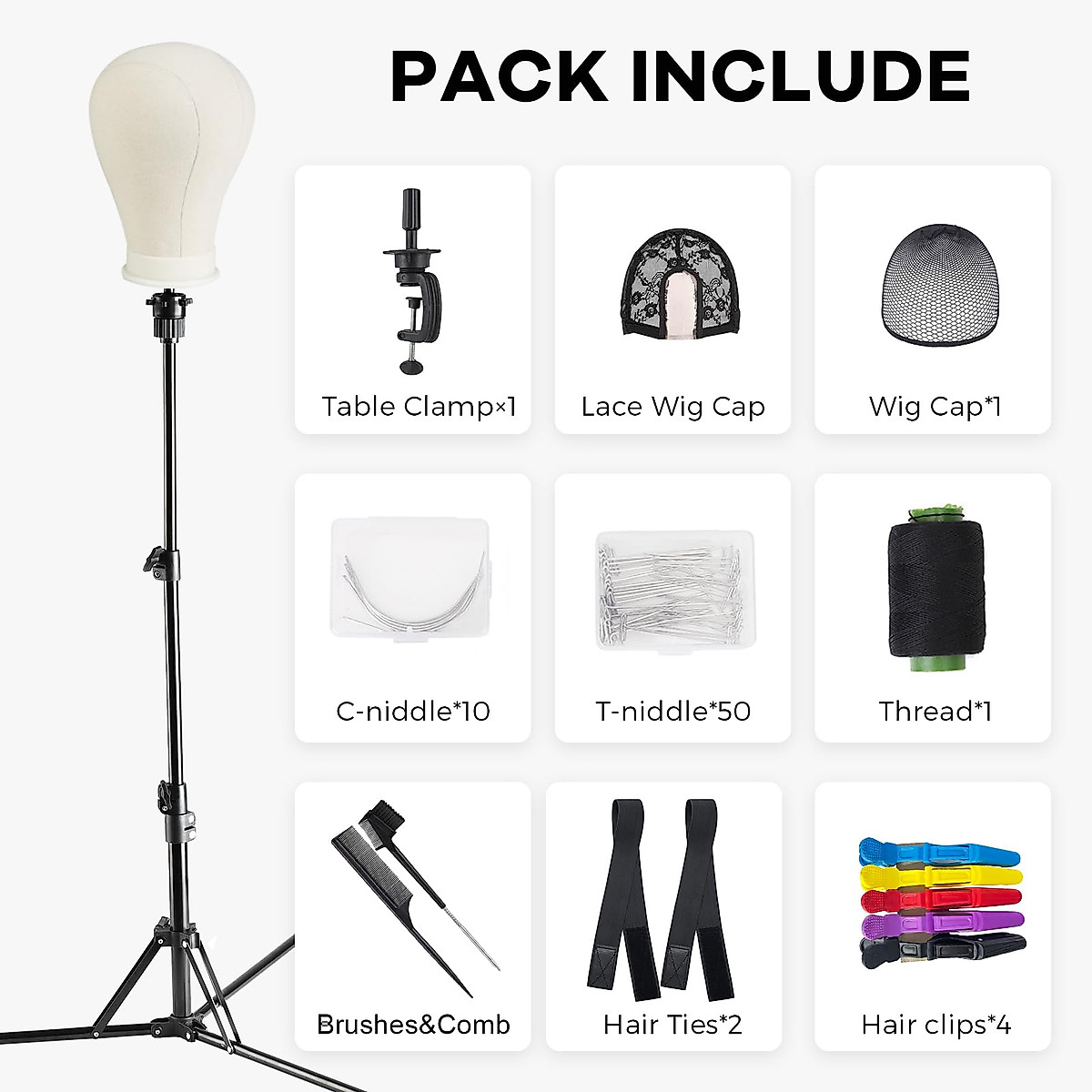 Neverland Beauty & Health 23 Inch Wig Stand Tripod with Mannequin Head, Wig Head Stand with Canvas Head for Wigs Making Display