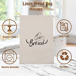 3 Pack Linen Bread Bags for Homemade Bread, Reusable Sourdough Bread Bags with Plastic Liner for Fresh Bread Storage & Christmas Gift Wrap (20" x 14")