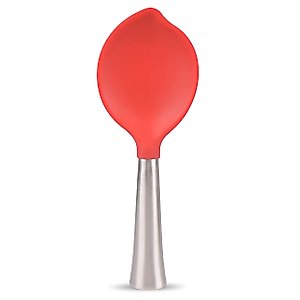 OFIDUS Stand Up Rice Paddle, Not Rust Silicone Wrapped Stainless Steel Rice Spoon Paddle, Non-Stick One-Piece Rice Scooper(Peach-Shape, Red)