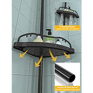 Corner Shower Caddy Organizer with Tension Pole, Adjustable Rustproof Shower Caddy with 4 Tier Shelf for Bathroom Bathtub Tub Shampoo Accessories - 38 to 116 inch Height, Black